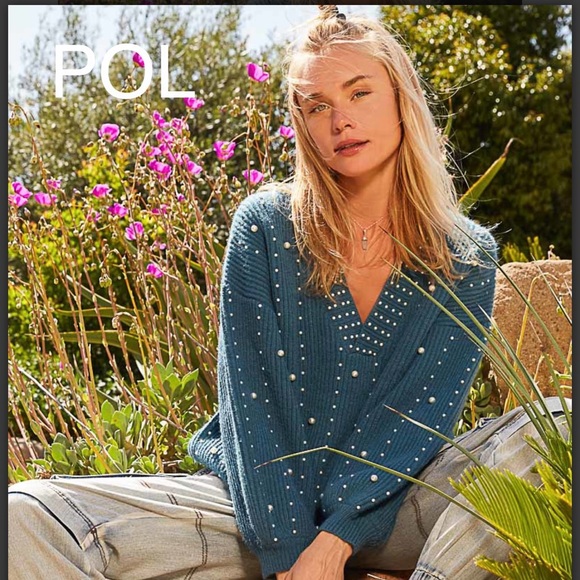 POL | Sweaters | Bp25pol Perfection In Steel Turquoise Vneck Wpearl ...